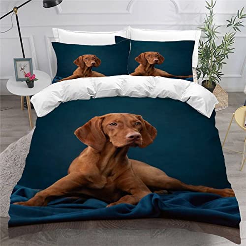 Quilt Cover Queen Size Hungarian Hound 3D Bedding Sets Dog, Animal Duvet Cover Breathable Hypoallergenic Stain Wrinkle Resistant Microfiber with Zipper Closure,beding Set with 2 Pillowcase