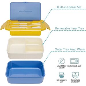 Gere Bento Box,1400 ML, Lunch Box With Spoon & Fork, Comes with Insulated Lunch Bags - Durable Perfect Size for On-the-Go Meal, Microwave Dishwasher Safe (Blue)