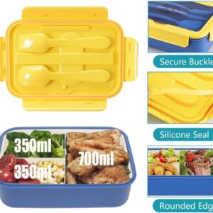 Gere Bento Box,1400 ML, Lunch Box With Spoon & Fork, Comes with Insulated Lunch Bags - Durable Perfect Size for On-the-Go Meal, Microwave Dishwasher Safe (Blue)