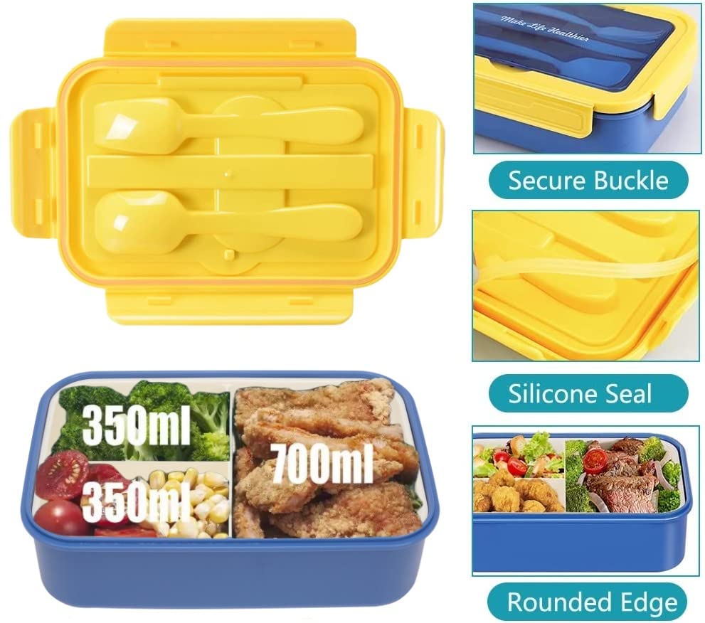 Gere Bento Box,1400 ML, Lunch Box With Spoon & Fork, Comes with Insulated Lunch Bags - Durable Perfect Size for On-the-Go Meal, Microwave Dishwasher Safe (Blue)