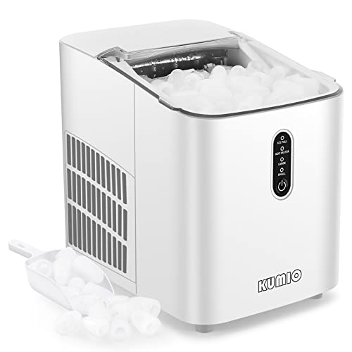 KUMIO Ice Makers Countertop, Portable Ice Maker with Self-Cleaning, 8 Cubes/9 Mins, 26.5Lbs/24Hrs, Ice Machine with Scoop and Basket, 2 Sizes of Bullet Ice for Home Office Bar Party