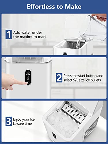 KUMIO Ice Makers Countertop, Portable Ice Maker with Self-Cleaning, 8 Cubes/9 Mins, 26.5Lbs/24Hrs, Ice Machine with Scoop and Basket, 2 Sizes of Bullet Ice for Home Office Bar Party