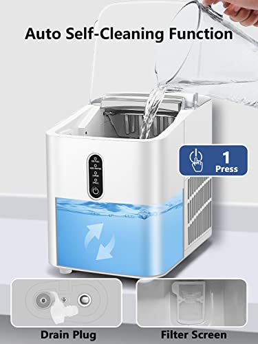 KUMIO Ice Makers Countertop, Portable Ice Maker with Self-Cleaning, 8 Cubes/9 Mins, 26.5Lbs/24Hrs, Ice Machine with Scoop and Basket, 2 Sizes of Bullet Ice for Home Office Bar Party