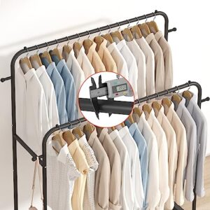 Laiensia Double Rods Garment Rack with Wheels, Clothing Rack for Hanging Clothes,4 Hooks, Multi-functional Bedroom Clothes Rack, Black