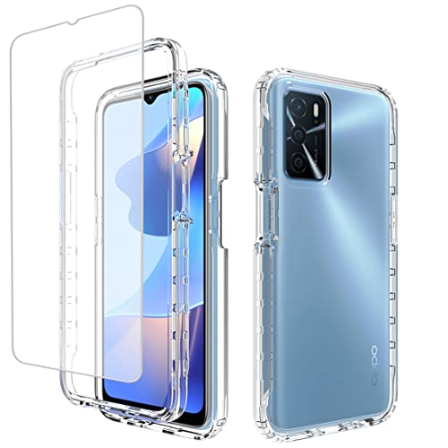 Zoeirc Case for Oppo A16/OPPO A16S/OPPO A54S CPH2273 Case with Tempered Glass Screen Protector, Soft 360 Full Body Shockproof Hybrid Bumper Crystal Clear Case Cover for Oppo A16 4G (Clear)