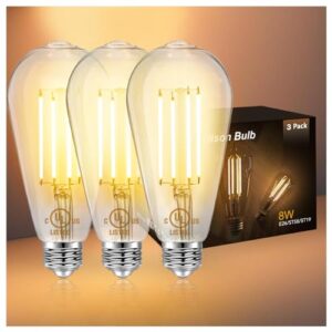 DAYBETTER Vintage LED Edison Bulbs 60 Watt Equivalent, ST58 Antique LED Filament Light Bulbs, Dimmable Led Bulb with E26 Medium Base, Warm White 2700K, Brightness 8W, 800LM, Clear Glass, 3 Packs