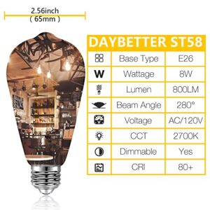 DAYBETTER Vintage LED Edison Bulbs 60 Watt Equivalent, ST58 Antique LED Filament Light Bulbs, Dimmable Led Bulb with E26 Medium Base, Warm White 2700K, Brightness 8W, 800LM, Clear Glass, 3 Packs