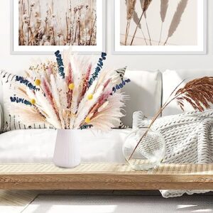 115pcs Dried Pampas Grass - Natural Pompas Grass Boho Dried Flowers Bouquet , DIY Short Pampas Grass Artistic Home Decor for Wedding Floral Arrangements and Bedroom