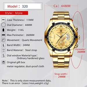 BENYAR Mens Watches, Chronograph Analog Quartz Movement Men's Watch, Stylish Sports Designer Men's Wrist Watch, Waterproof Luminous Watches for Men, Golden