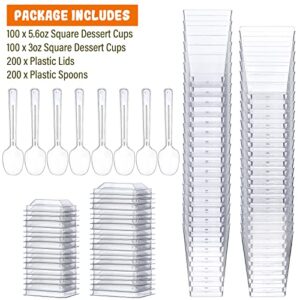 WILLBOND 200 Sets 5.6 oz and 3 oz Mini Dessert Cups with Lids and Spoons Clear Plastic Parfait Cup Appetizer Cups Small Disposable Shooter Cups Dessert Containers for Party Pudding Fruit Ice Cream