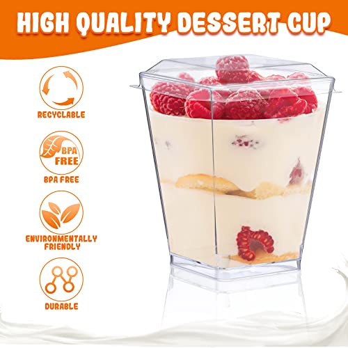 WILLBOND 200 Sets 5.6 oz and 3 oz Mini Dessert Cups with Lids and Spoons Clear Plastic Parfait Cup Appetizer Cups Small Disposable Shooter Cups Dessert Containers for Party Pudding Fruit Ice Cream