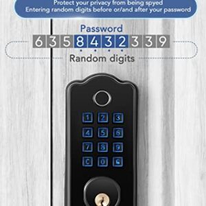 Front Door Lock Set, Keyless Entry Door Lock with Handle, APP Control Fingerprint Door Lock, 150 Codes Keyed Entry Smart Deadbolt, Auto Lock, Backlit