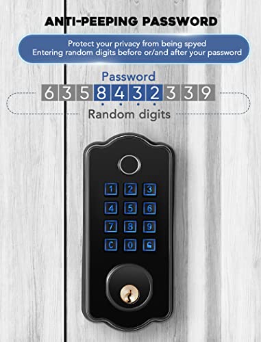 Front Door Lock Set, Keyless Entry Door Lock with Handle, APP Control Fingerprint Door Lock, 150 Codes Keyed Entry Smart Deadbolt, Auto Lock, Backlit