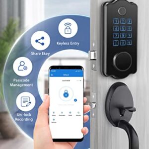 Front Door Lock Set, Keyless Entry Door Lock with Handle, APP Control Fingerprint Door Lock, 150 Codes Keyed Entry Smart Deadbolt, Auto Lock, Backlit