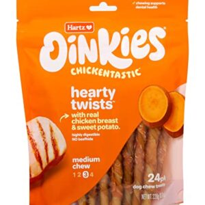 Hartz Oinkies Chickentastic Hearty Twists Dog Treats with Real Chicken Breast, Sweet Potato, and Smoked Pork, Long-Lasting Yet Highly Digestible, 24 Count