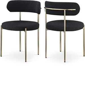 Meridian Furniture Beacon Collection Modern | Contemporary Upholstered Dining Chair, Brushed Brass Finish Iron Frame, Set of 2, 22" W x 21" D x 30" H, Black