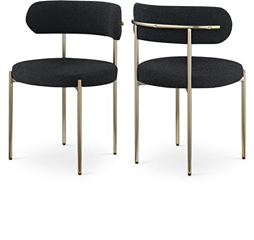 Meridian Furniture Beacon Collection Modern | Contemporary Upholstered Dining Chair, Brushed Brass Finish Iron Frame, Set of 2, 22" W x 21" D x 30" H, Black