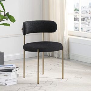 Meridian Furniture Beacon Collection Modern | Contemporary Upholstered Dining Chair, Brushed Brass Finish Iron Frame, Set of 2, 22" W x 21" D x 30" H, Black