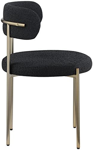 Meridian Furniture Beacon Collection Modern | Contemporary Upholstered Dining Chair, Brushed Brass Finish Iron Frame, Set of 2, 22" W x 21" D x 30" H, Black