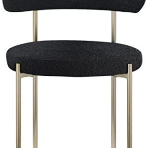 Meridian Furniture Beacon Collection Modern | Contemporary Upholstered Dining Chair, Brushed Brass Finish Iron Frame, Set of 2, 22" W x 21" D x 30" H, Black