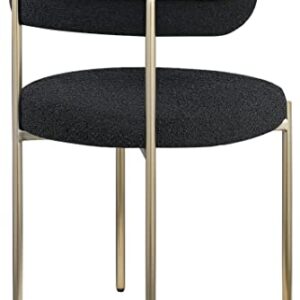 Meridian Furniture Beacon Collection Modern | Contemporary Upholstered Dining Chair, Brushed Brass Finish Iron Frame, Set of 2, 22" W x 21" D x 30" H, Black