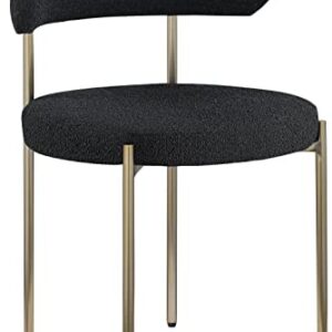 Meridian Furniture Beacon Collection Modern | Contemporary Upholstered Dining Chair, Brushed Brass Finish Iron Frame, Set of 2, 22" W x 21" D x 30" H, Black