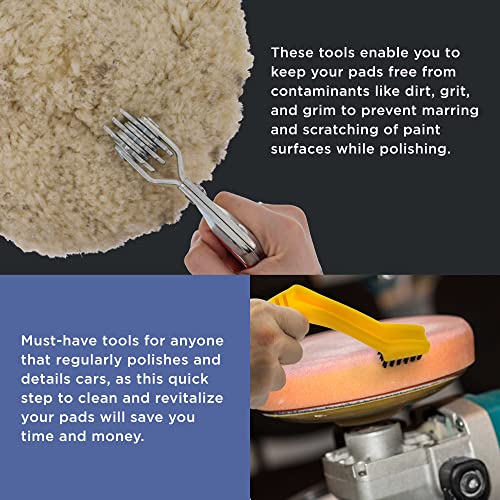 TCP Global Polishing and Buffing Pad Cleaning Spur Tool and Foam Pad Conditioning Brush - Clean Recondition Polisher Buffer Wool Compound & Polish Pads - Revitalize Microfiber Bonnets, Auto Detailing