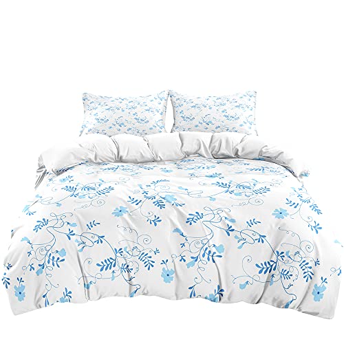 Abosbeet Blue Flower Duvet Cover Twin Botanical Garden Floral Comforter Cover Sets 1 Pillowshame Plant Branch Flower Beding Sets Kids Teens Adults Lightweight Soft Microfiber Hidden Zipper