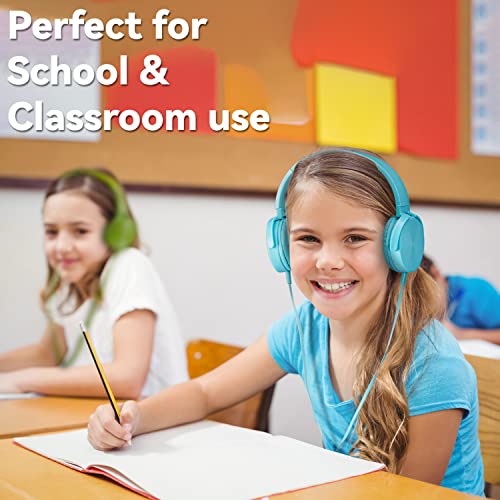 Wensdo Kids Headphones for School Classroom Bulk 6 Pack Multi Colored Students Wired Headsets, Comfy Swivel Earphones, Library Airplane Online Learning & Travel, Noise Stereo Sound