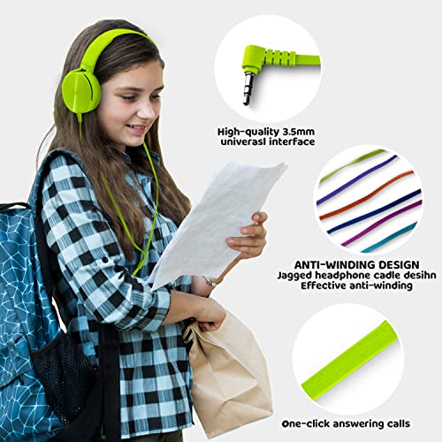 Wensdo Kids Headphones for School Classroom Bulk 6 Pack Multi Colored Students Wired Headsets, Comfy Swivel Earphones, Library Airplane Online Learning & Travel, Noise Stereo Sound