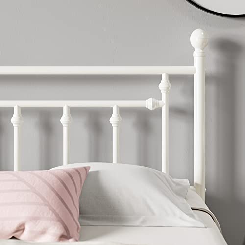 HOOMIC Queen Size Metal Platform Bed Frame/Victorian Style Iron-Art Headboard and Footboard / 14 Inches Mattress Foundation for Storage/No Box Spring Needed/Easy Assembly/Off-White