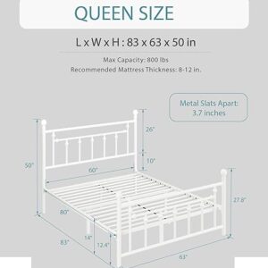 HOOMIC Queen Size Metal Platform Bed Frame/Victorian Style Iron-Art Headboard and Footboard / 14 Inches Mattress Foundation for Storage/No Box Spring Needed/Easy Assembly/Off-White