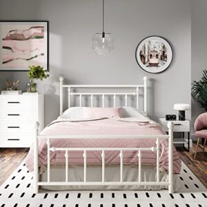 HOOMIC Queen Size Metal Platform Bed Frame/Victorian Style Iron-Art Headboard and Footboard / 14 Inches Mattress Foundation for Storage/No Box Spring Needed/Easy Assembly/Off-White