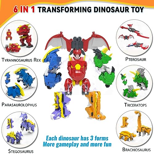 Wenbeier Robot Dinosaur Toys 6-in-1 Combined Large Robot Toys Take Apart Toys Including 6 Dinosaur Action Figures -Triceratops Deformation Toys for Kids 6-12（10“）