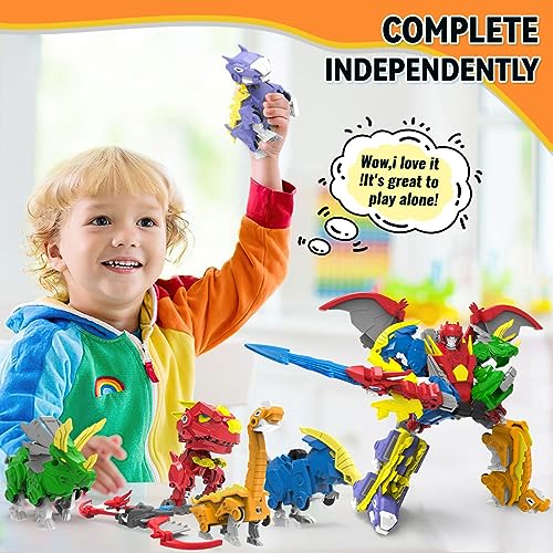 Wenbeier Robot Dinosaur Toys 6-in-1 Combined Large Robot Toys Take Apart Toys Including 6 Dinosaur Action Figures -Triceratops Deformation Toys for Kids 6-12（10“）