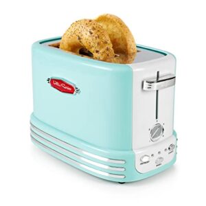 Nostalgia Retro Countertop Microwave Oven, 0.9 Cu. Ft. 800-Watts with LED Digital Display, Child Lock, Easy Clean Interior, Aqua & Retro Wide 2-Slice Toaster, Vintage Design With Crumb Tray, Aqua