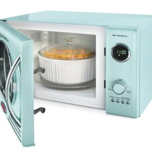 Nostalgia Retro Countertop Microwave Oven, 0.9 Cu. Ft. 800-Watts with LED Digital Display, Child Lock, Easy Clean Interior, Aqua & Retro Wide 2-Slice Toaster, Vintage Design With Crumb Tray, Aqua