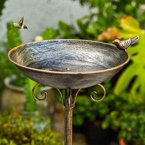 houyang 11.4" w*27.6" h cast iron pedestal bird baths for outdoors, vintage metal bird bath bowl, bird feeder or drinker plate, home garden lawn yard decorations