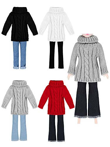 Bencailor 8 Pieces Doll Clothes 11.5 Inch Girl Doll Accessories Cotton Denim Pant Regular Outfit Energetic Doll Clothing Set (Stylish Style)