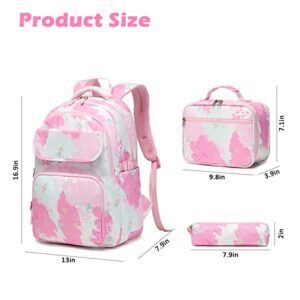 Robhomily 3pcs Girls Backpack with Lunch Box for Elementary Middle School 17 inch Kids Backpack with Lunch Bag Set Waterproof,Lightweight Pink School Backpack for Teen Girls