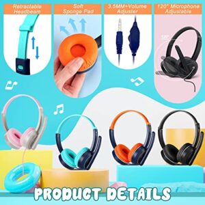 8 Pack Kids Headphones with Rotating Mic Bulk Wired Classroom Headphones with 3.5 mm Jack Over Ear Adjustable Headphones for Kids Teens Adults School Office Meetings Chat, 4 Colors