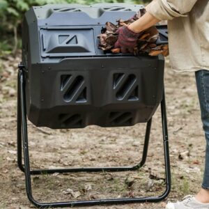 MGHH Outdoor Composting Bins, Tumbling Composter Dual Rotating Batch Compost Bin, for Yard Waster 43 Gallon- Black Door