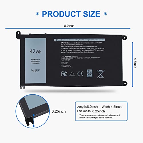 42WH WDX0R Battery for Dell Inspiron 15 5000 7000 5578 5565 5567 5568 5570 7579 7569 13 5378 5368 7375 7368 7378 17 5765 5767 5770 Latitude 3480 3580 3490 3590 Repalcement for P69G 3CRH3 CYMGM 11.4V