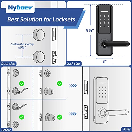 Smart Lock, Nyboer Smart Door Handle, Fingerprint, Keyless Entry Door Lock with Handle, Digital Lock with Keypad, Electronic Passcode Smart Door Lock for Front Door,Keypad Door Handle