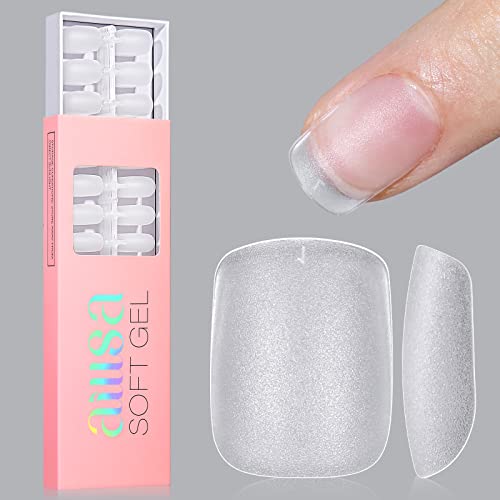 AILLSA Extra Short Square Nail Tips - Upgraded Matte Squoval Soft Gel Full Cover Nail Tips No Filed, Pre-shaped Acrylic False Gelly Nail Tips for DIY Press On Nails 240 PCS 15 Sizes With Gift Box