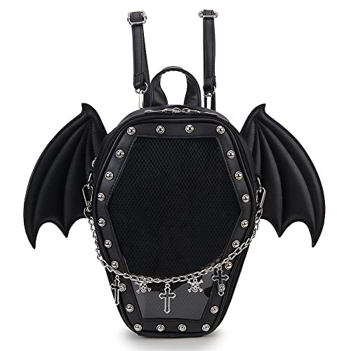 ENJOININ Gothic Coffin Shape Purses and Handbags for Women Halloween Shoulder Bag Ita Purse Backpack with Wings 2 Way