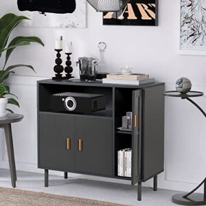 LAZZO Storage Cabinet Credenza Sideboard Buffet Cabinet with Glass Doors Free Standing Entry Coffee Bar Cabinet for Living Room, Hallway, Kitchen and Dining Room Grey