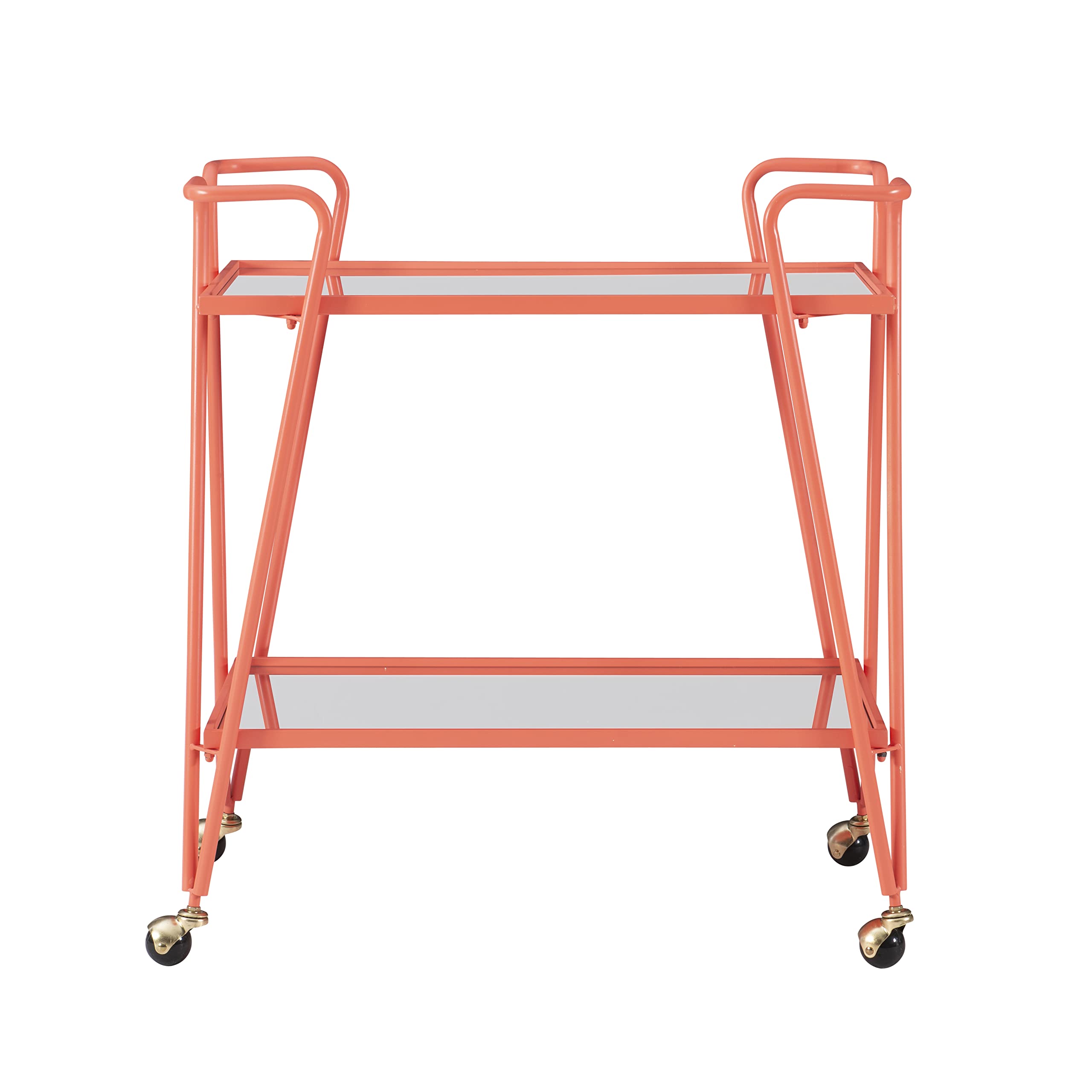 Linon Gina Coral Mid-Century Bar Cart with Mirrored Shelves and Locking Wheels