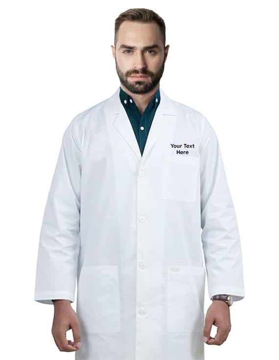 HEEDFIT Professional Lab Coat Women, White Lab Coat Men Long Sleeve, Personalized Lab Coat White, Unisex Small 1101