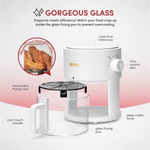 AROMA® Glass Air Fryer and Countertop Convection Oven with Powerful 360Crispy™ Technology (3 Quart), White